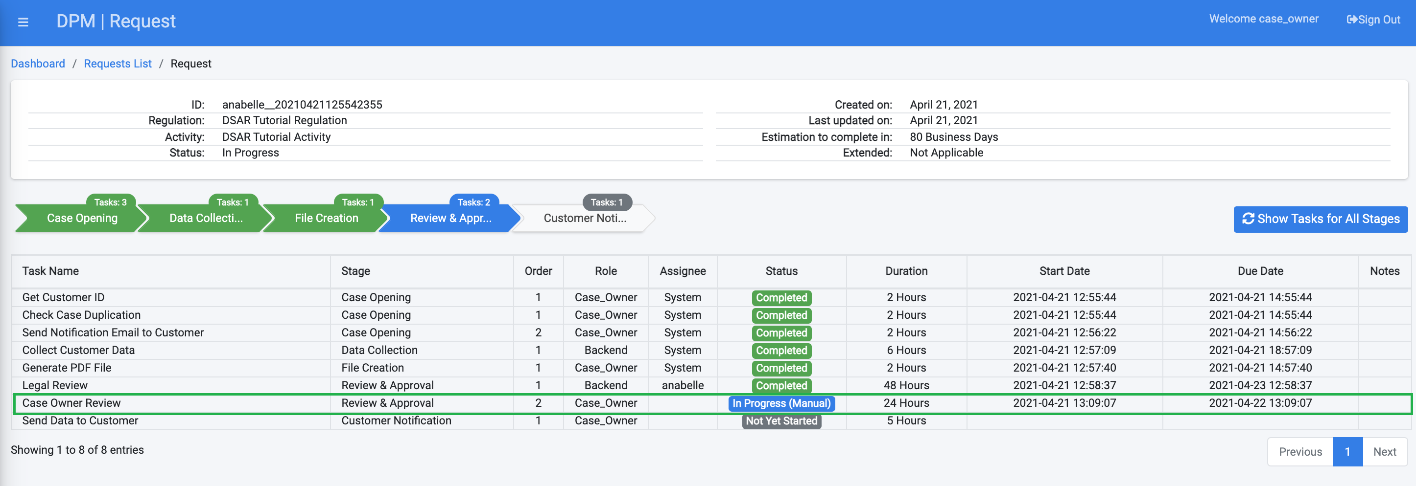DSAR Fulfillment Case Owner Perform Task | K2View Support