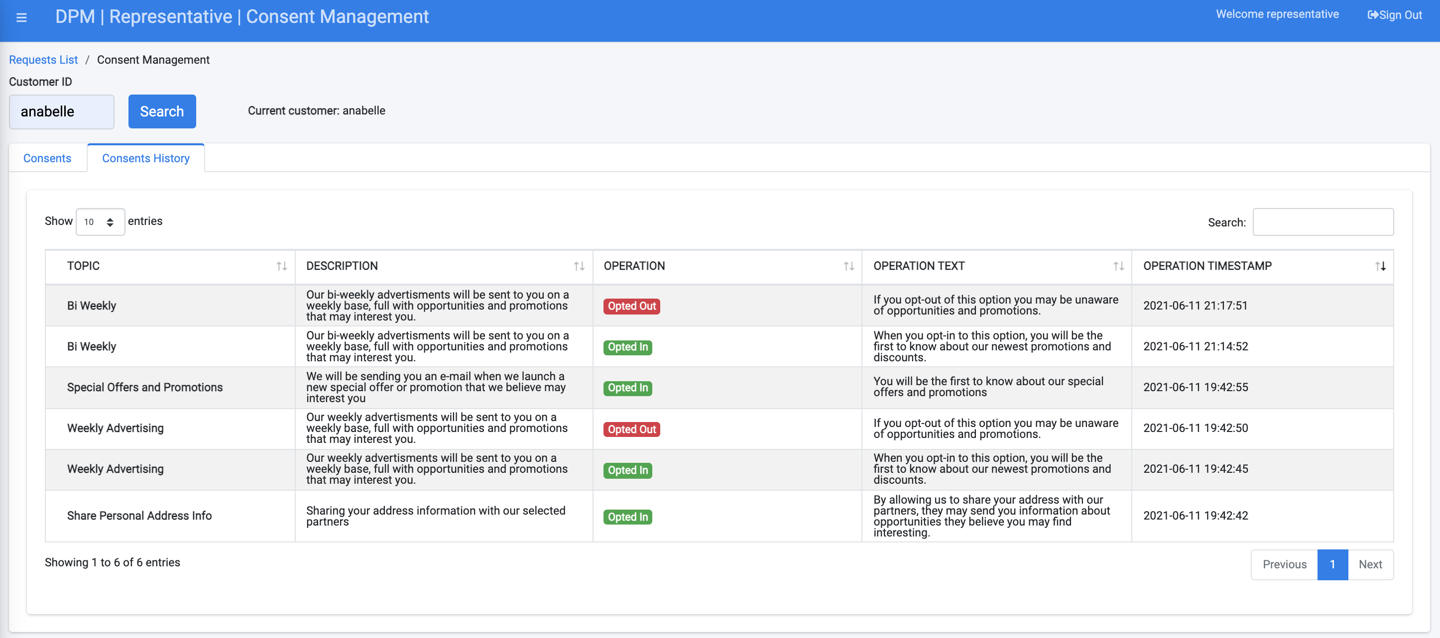 Representative View Consent History | K2View Support