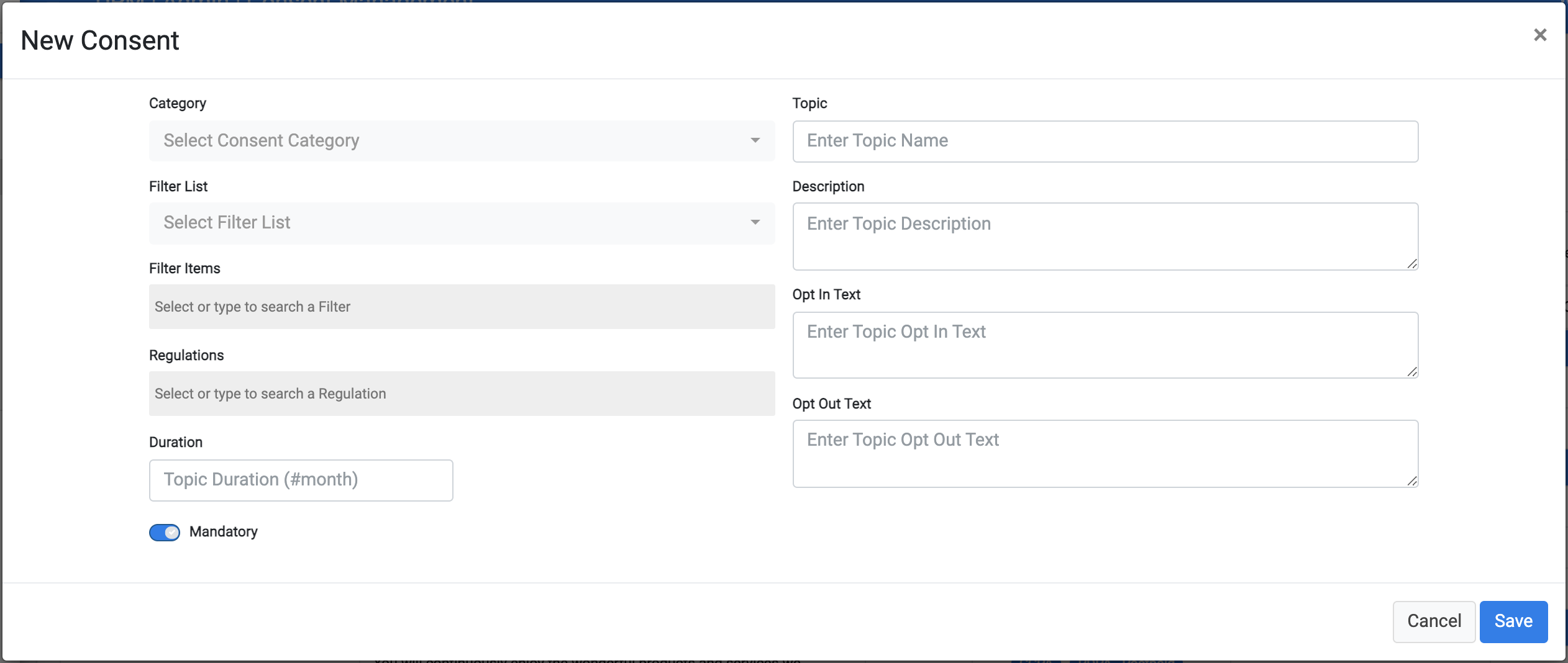 Admin Create New Consent | K2View Support