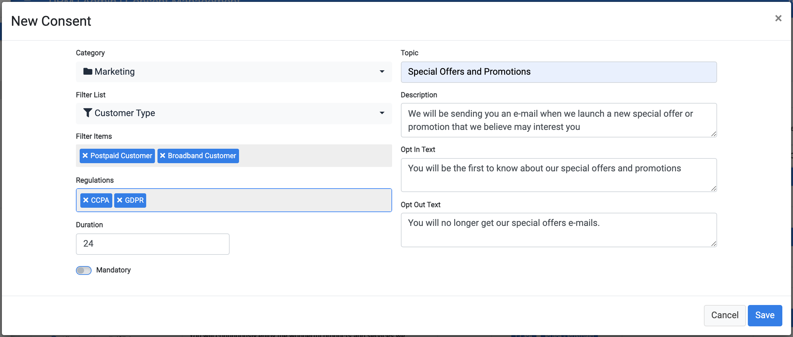 Admin Create New Consent | K2View Support